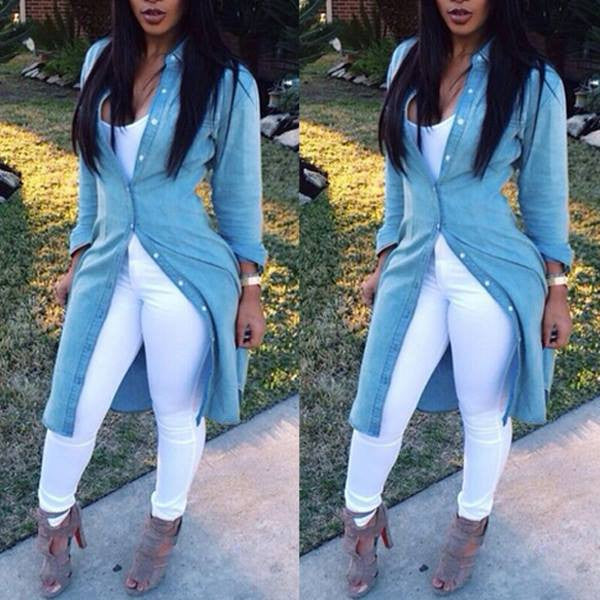 Solid color long-sleeved cardigan denim jacket – Shodg