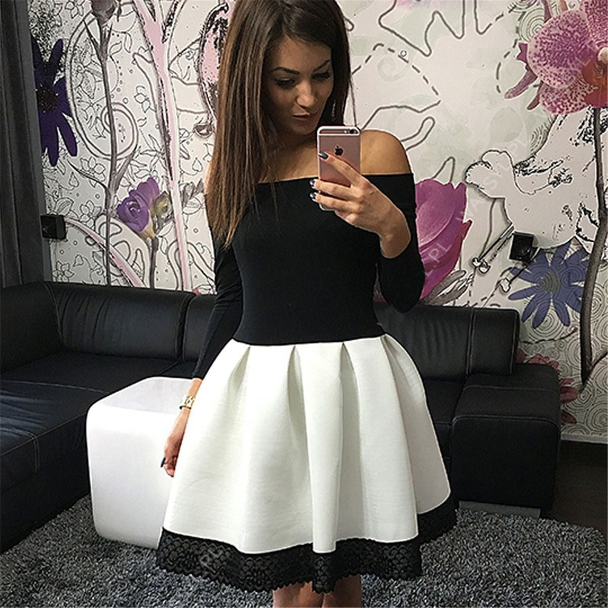 Long-sleeved splicing Flouncing dress – Shodg